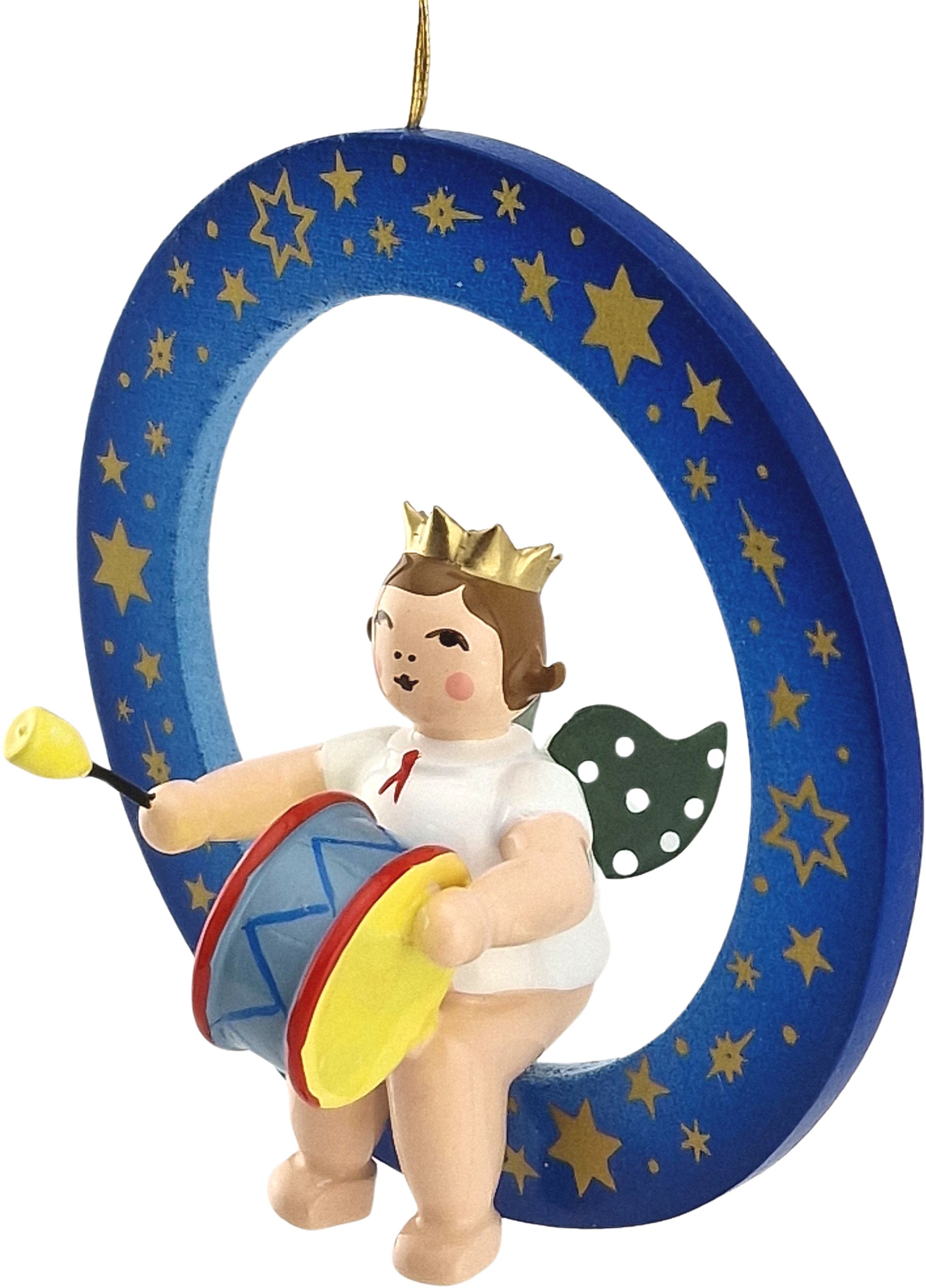Ellmann Baumbehang Engel im blauen Ring - mit großer Trommel, mit Krone ...