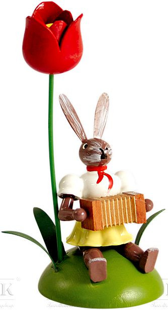 Blank Osterhase sitzend mit Tulpe und Harmonika, farbig für 40,30