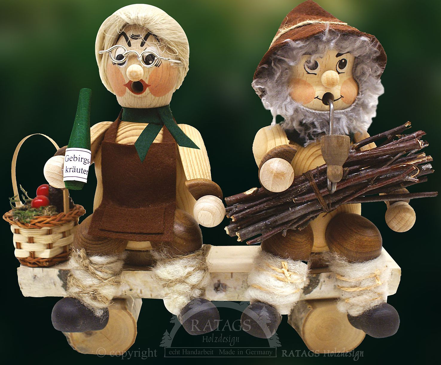 Ratags Räuchermännchen Kantenhocker Holzmichel und seine Frau auf Bank ...