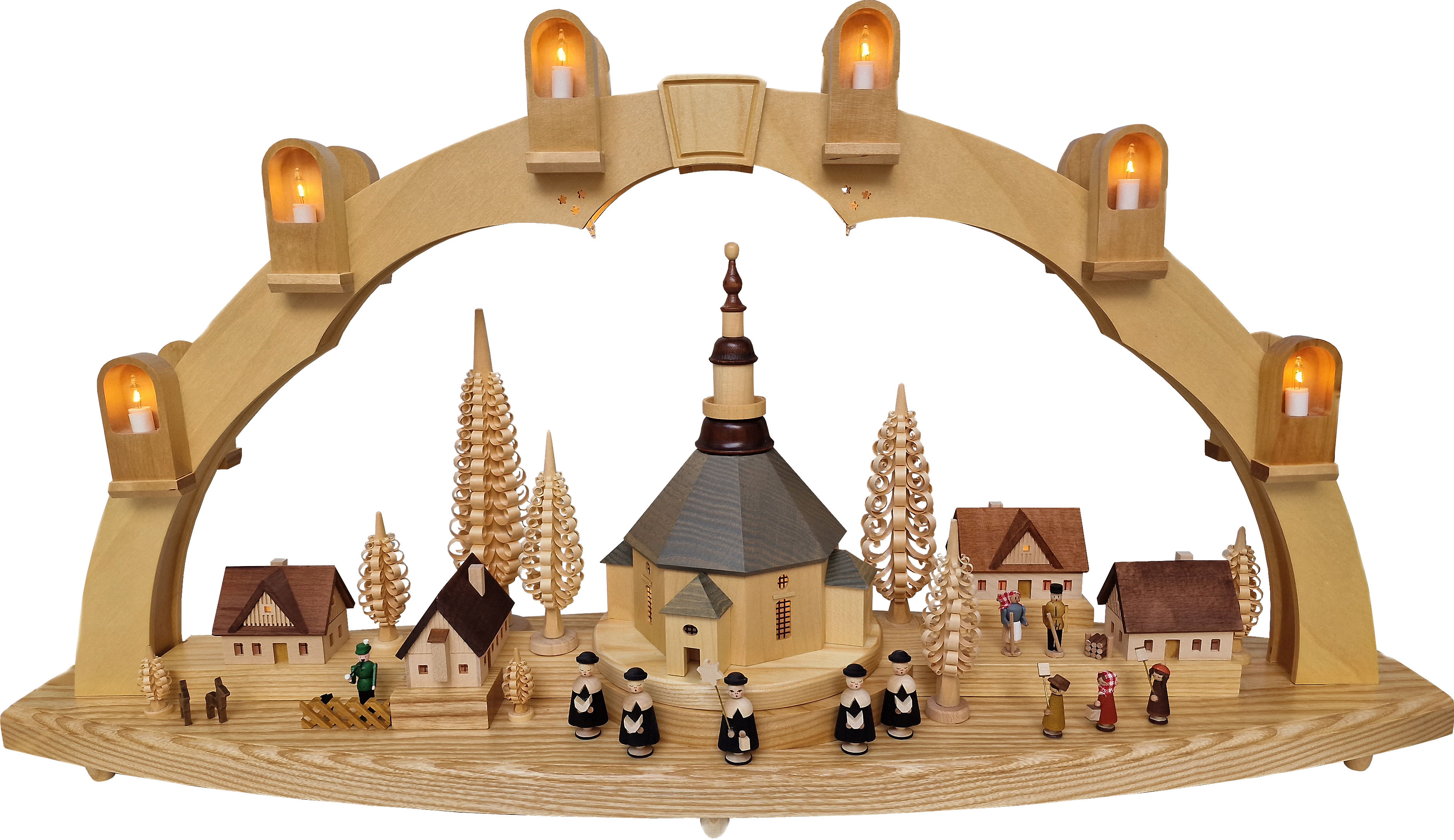 Richard Gläser Schwibbogen groß Seiffener Kirche mit Dorf 82cm für 997,20